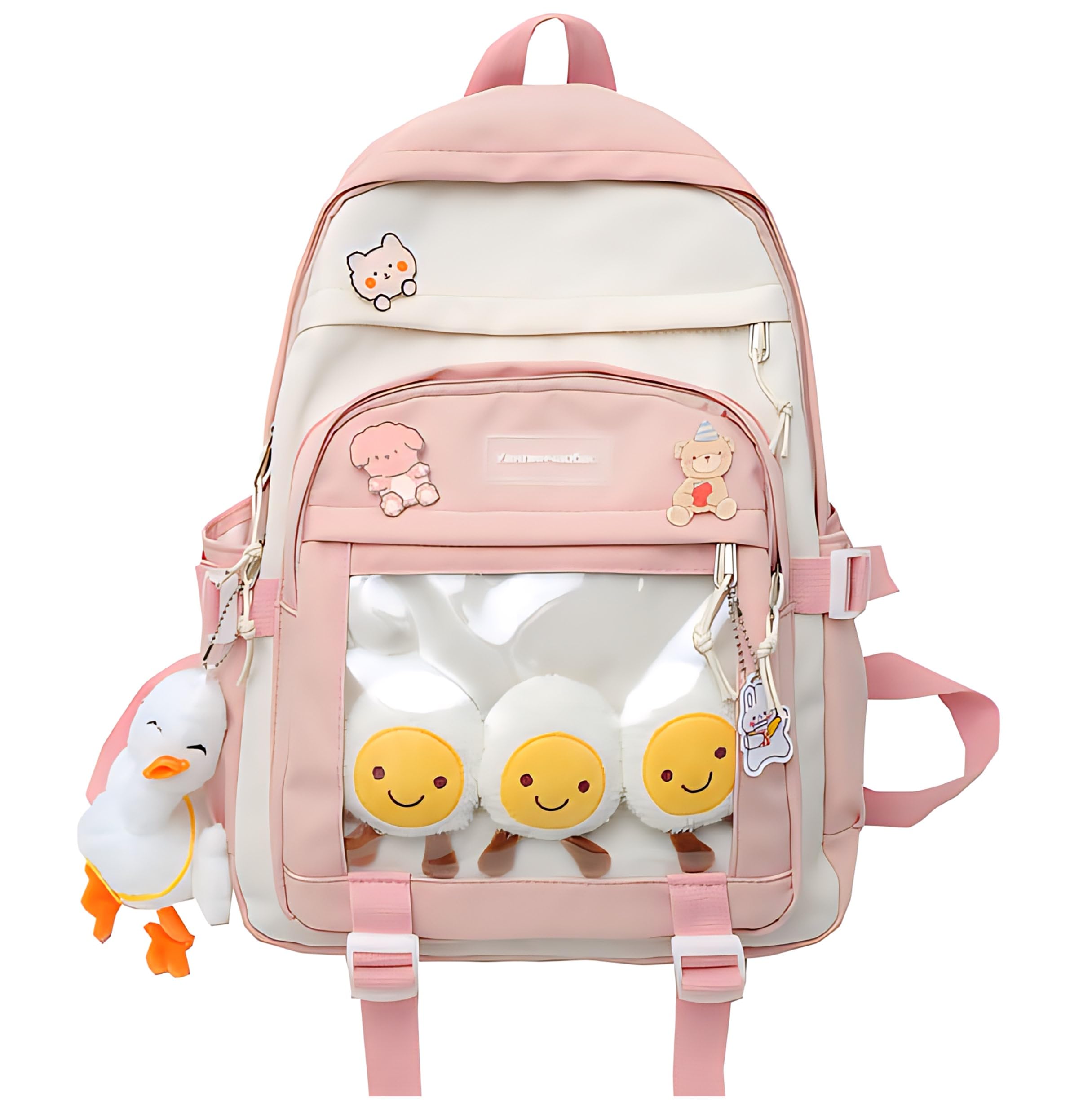 TULDYS Kawaii Backpack with Cute Accessories Aesthetics Bookbag (Pink)