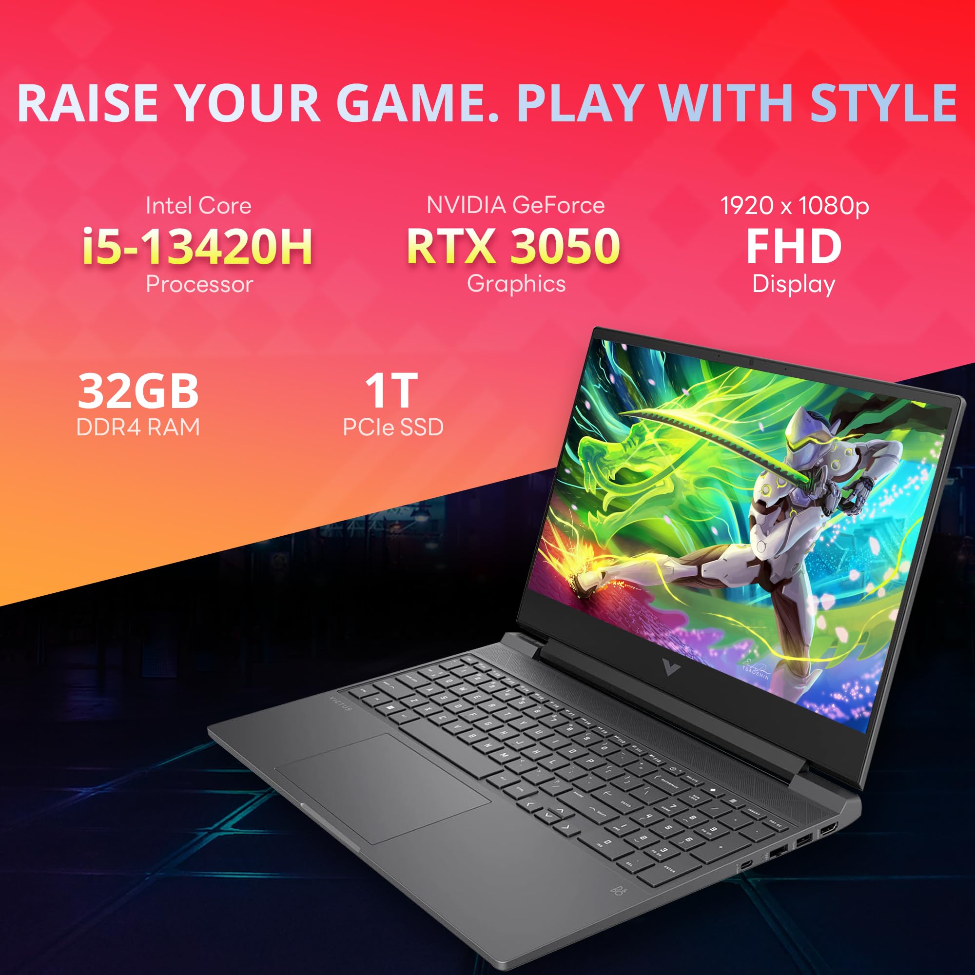 HP 2023 Victus 15.6" 144Hz FHD Gaming Laptop, Intel Core i5-13420H, 32GB RAM, 1TB PCIe SSD, NVIDIA GeForce RTX 3050, Backlit Keyboard, HD Webcam, Win 11 Pro, Blue, 32GB Snowbell USB Card