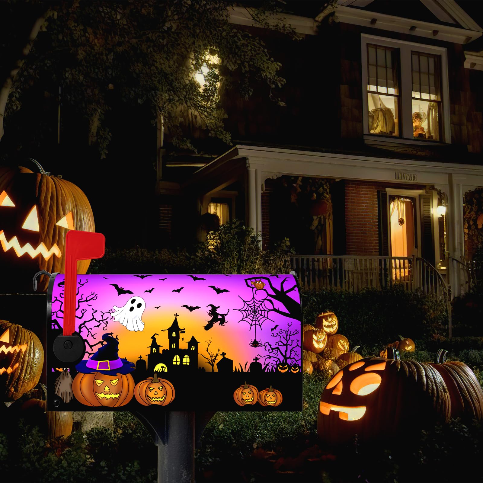Dacawin Halloween Mailbox Covers Magnetic 21" X 18" Bats Ghost Pumpkin Spider Mailbox Cover Standard Size Mailbox Wraps Post Letter Box Covers Garden Decorations Outdoor