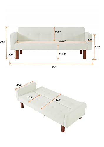 FULife Convertible Loveseat Sofa Bed Sleeper Daybed,Modern Upholstered Folding Recliner,Small Futon Sofá,2 Seaters Couches with Two Pillows for Living Room/Office/Aparment/Place, Brown 74.4" w