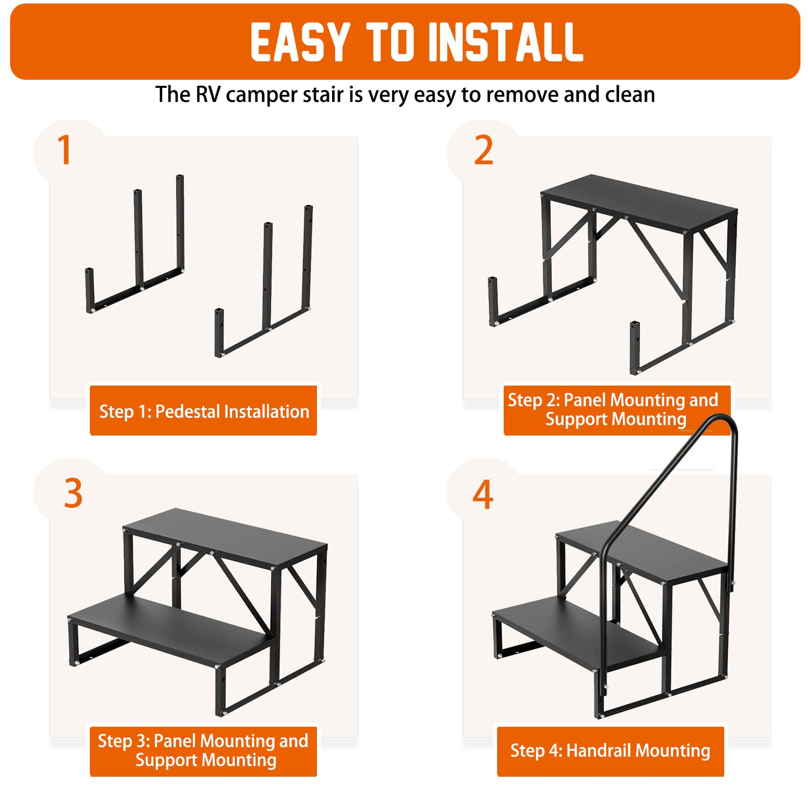 Fruyyzl 2 Step RV Steps, Update 3.0 Hot Tub Steps with Anti-Slip Pedals and Handrail, Swimming Pool Ladder Above Ground, Portable Step Stool Ladder (2STEP 1PCS) (B2-RVEL)