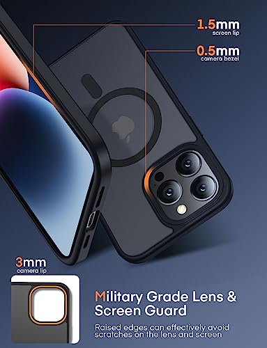SEASON.C Magnetic Case for iPhone 14 Pro Max Case Compatible with Wireless Charging Men Black Slim Thin Matte Translucent Silicone Edge Protection Shockproof Drop Proof Case 6.7In