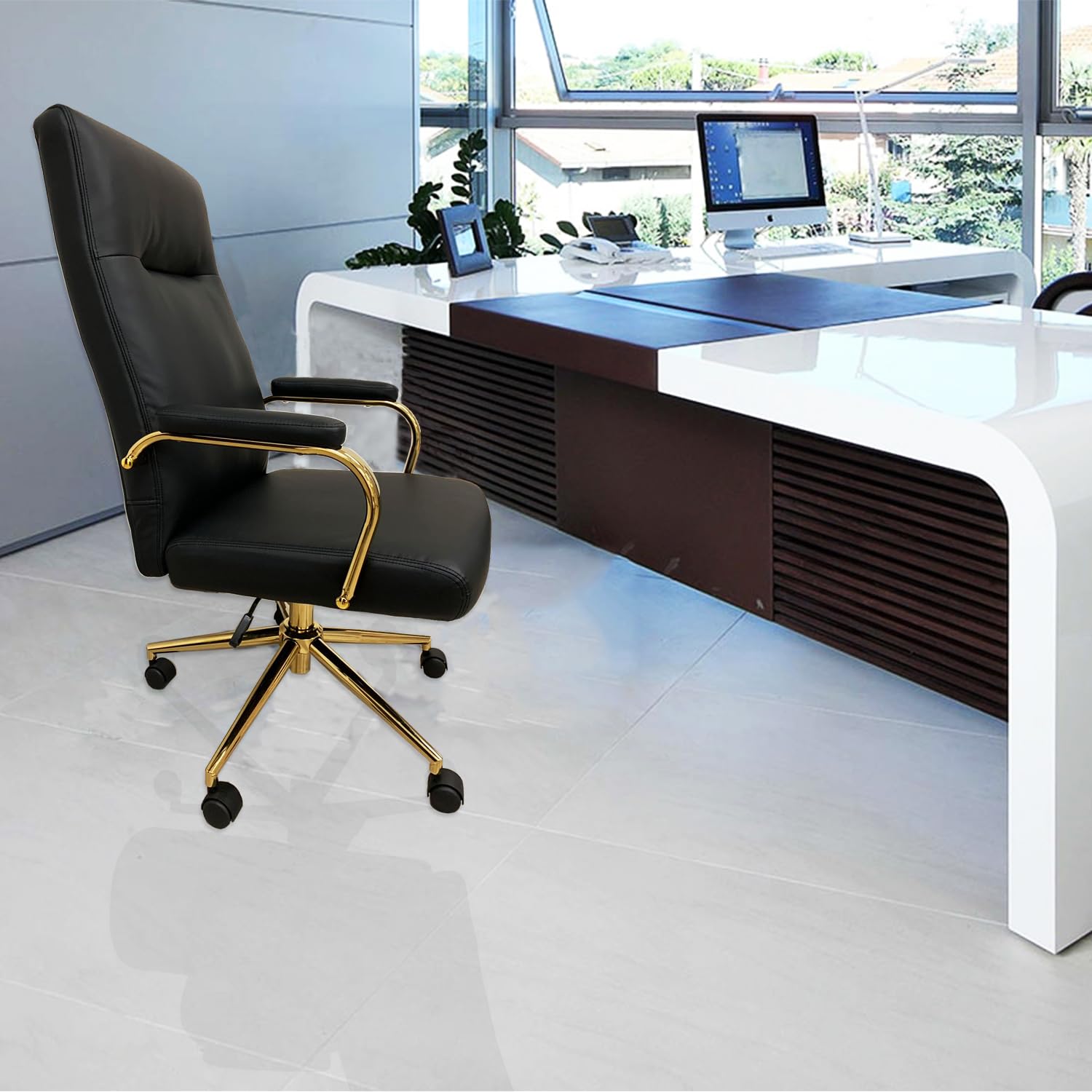 Office Chair Ergonomic Desk Chair,Swivel Computer Desk Chair with Adjustable Height and Wheels,High Back Leather Executive Chair with Lumbar Support,Black