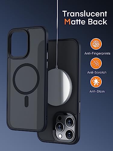 SEASON.C Magnetic Case for iPhone 14 Pro Max Case Compatible with Wireless Charging Men Black Slim Thin Matte Translucent Silicone Edge Protection Shockproof Drop Proof Case 6.7In
