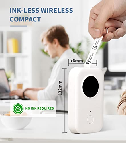 Phomemo D30 Label Maker Machine with 4 Tapes - Black on Clear, White Tape, Mini Bluetooth Label Printer, Portable Smart Phone Handheld Sticker Mini Labeler Inkless Rechargeable, BPA-Free