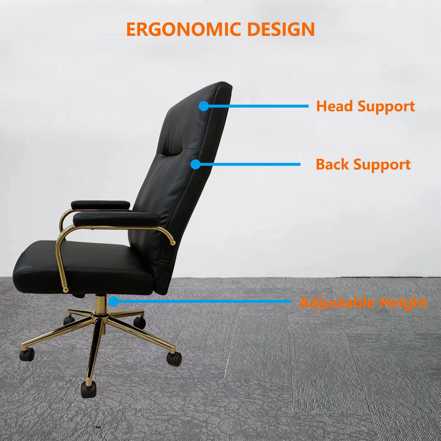 Office Chair Ergonomic Desk Chair,Swivel Computer Desk Chair with Adjustable Height and Wheels,High Back Leather Executive Chair with Lumbar Support,Black