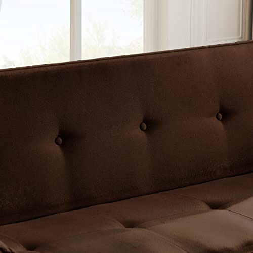 FULife Convertible Loveseat Sofa Bed Sleeper Daybed,Modern Upholstered Folding Recliner,Small Futon Sofá,2 Seaters Couches with Two Pillows for Living Room/Office/Aparment/Place, Brown 74.4" w