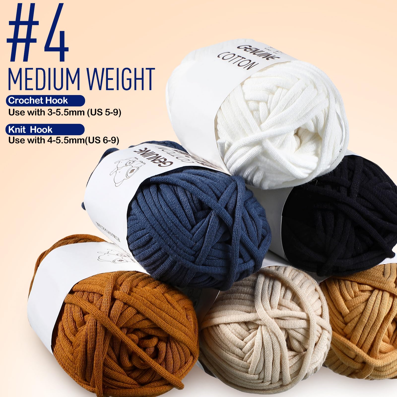 Timgle 18 Pack Beginners Crochet Yarn Cotton Yarn for Crocheting and Knitting with Easy to See Stitches Cotton Nylon Blend Yarn for Crochet Kit Making(Nature Colors)