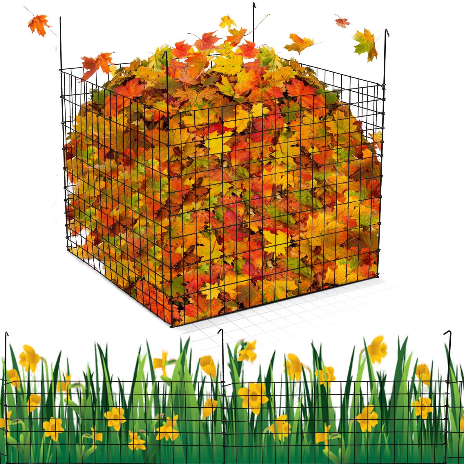 Hicarer Large Garden Wire Compost Bin 34''Lx34''Wx28''H Metal Wire Compost Bin Compost Bins Outdoor Detachable into a Fence for Organic Waste Composting Garden Leaves Fast Creation of Fertile Soil