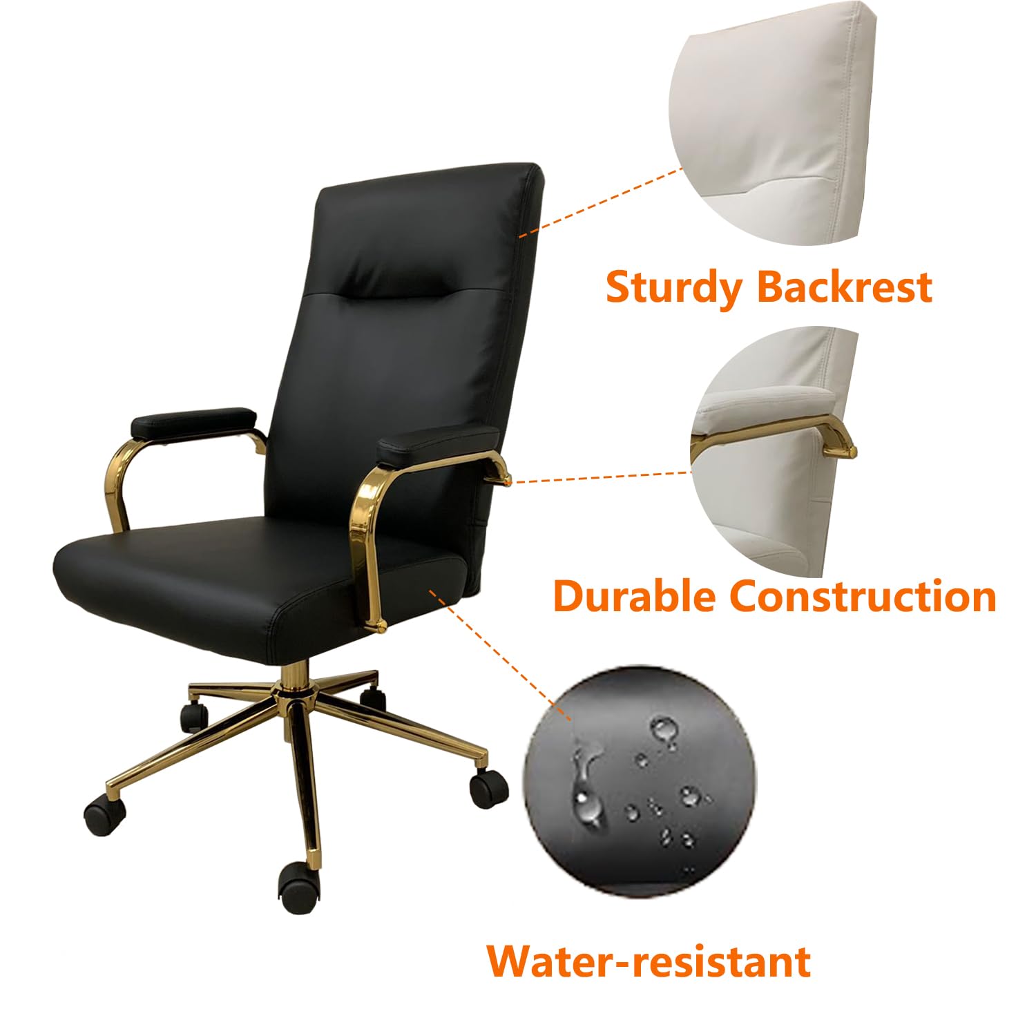 Office Chair Ergonomic Desk Chair,Swivel Computer Desk Chair with Adjustable Height and Wheels,High Back Leather Executive Chair with Lumbar Support,Black