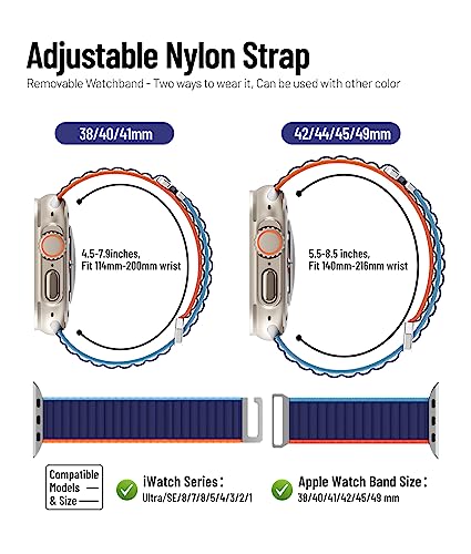 Nhoebwe Upgrade Design Alpine Loop Nylon Band Compatible with Apple Watch Band 49mm 45mm 44mm 42mm 41mm 40mm 38mm Men Women, Detachable Adjustable with Metal C-Hook Strap for iWatch Series