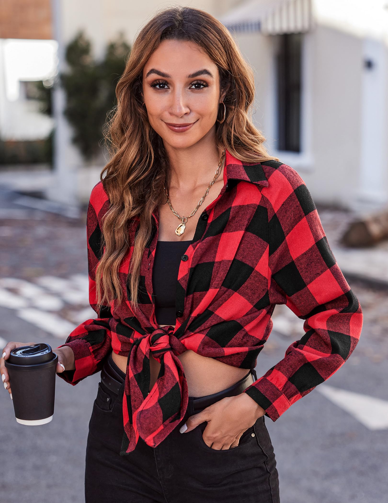 Zeagoo Womens Flannel Plaid Shirts Long Sleeve Boyfriend Shirt Button Down Blouses
