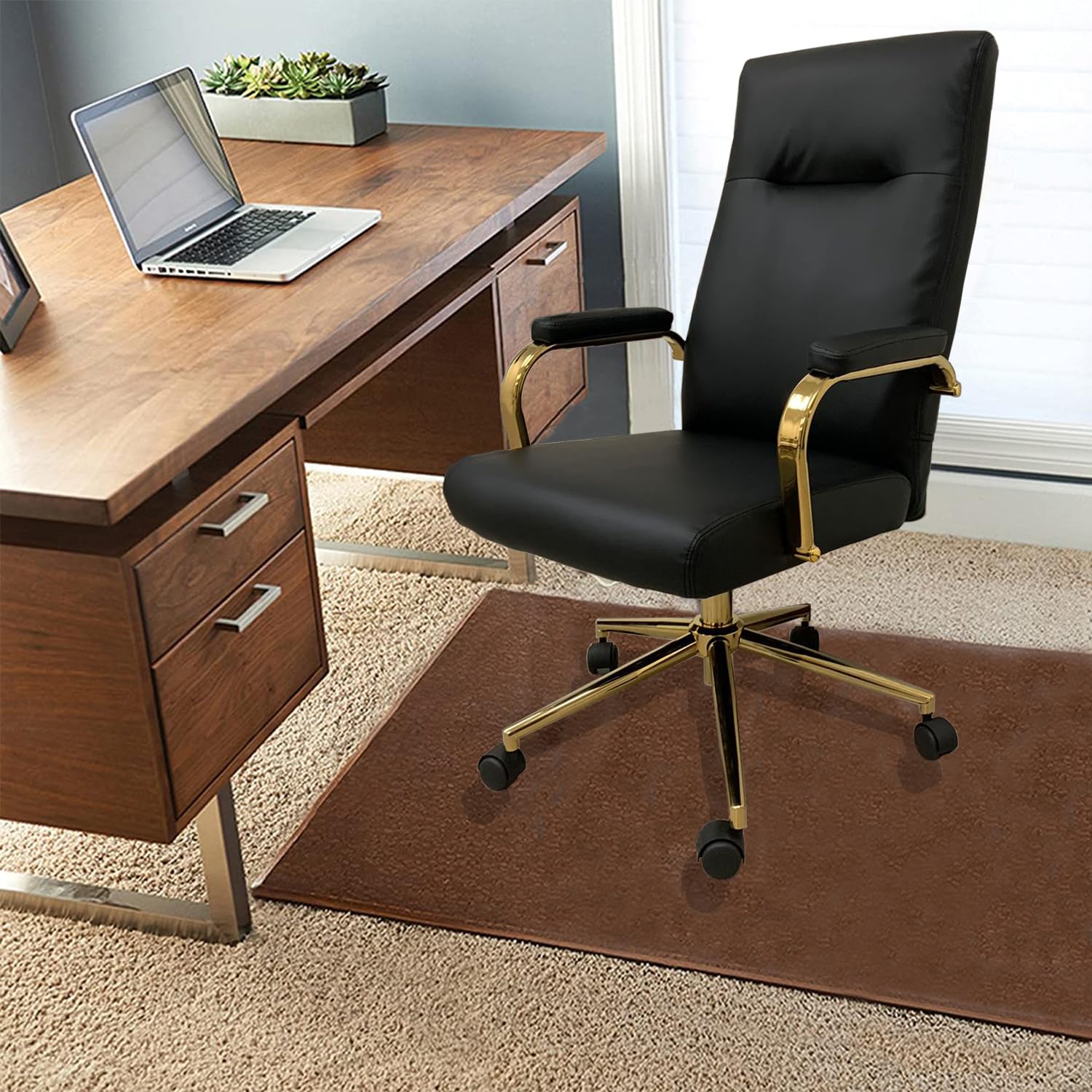 Office Chair Ergonomic Desk Chair,Swivel Computer Desk Chair with Adjustable Height and Wheels,High Back Leather Executive Chair with Lumbar Support,Black