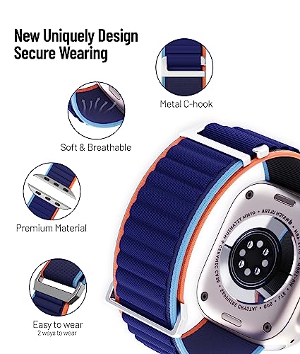 Nhoebwe Upgrade Design Alpine Loop Nylon Band Compatible with Apple Watch Band 49mm 45mm 44mm 42mm 41mm 40mm 38mm Men Women, Detachable Adjustable with Metal C-Hook Strap for iWatch Series