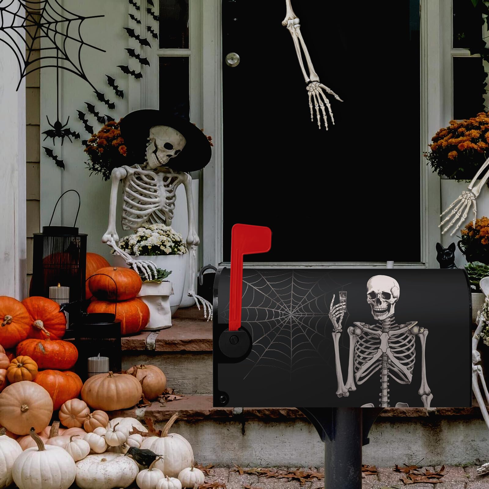 Dacawin Halloween Mailbox Covers Magnetic Human Skeleton Mailbox Cover Mailbox Wraps Post Letter Box Covers Garden Decorations Outdoor 21 X 18 Inch Black