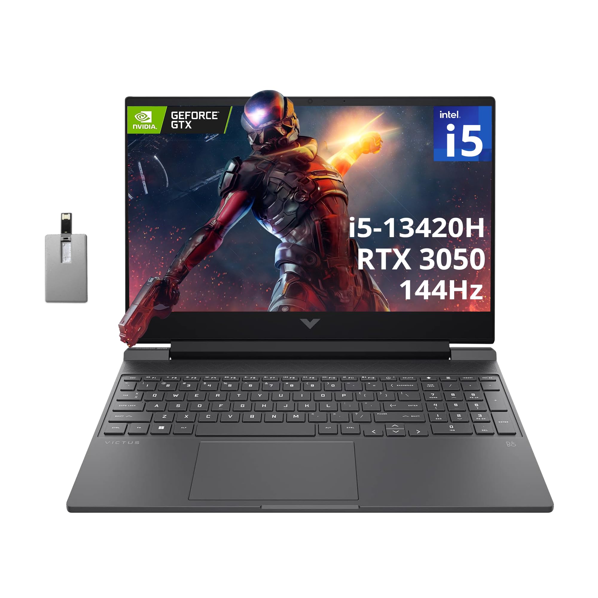 HP 2023 Victus 15.6" 144Hz FHD Gaming Laptop, Intel Core i5-13420H, 32GB RAM, 1TB PCIe SSD, NVIDIA GeForce RTX 3050, Backlit Keyboard, HD Webcam, Win 11 Pro, Blue, 32GB Snowbell USB Card