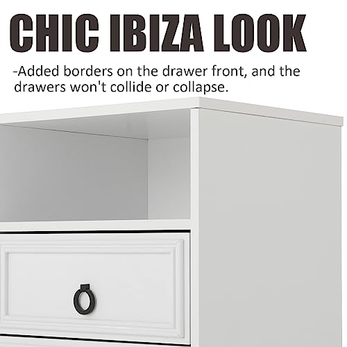 HolliWill Nightstand Set of 2, Night Stand with Drawers, Accent Bed Side Table and End Table with Open Storage for Bedroom, Living Room, White