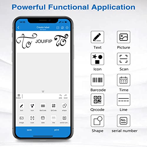 JOUIFIP Bluetooth Label Maker with Tape - Portable Inkless Label Printer for Office, Home, and Business