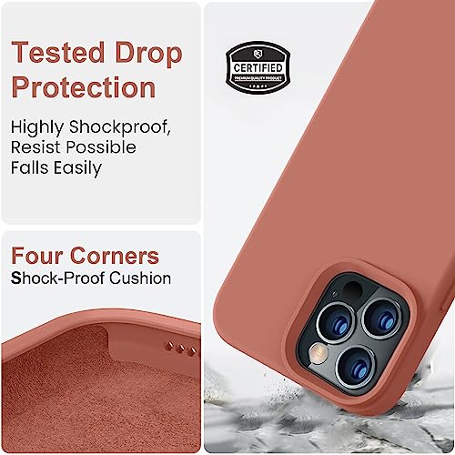 Vooii Compatible with iPhone 14 Pro Max Case, Upgraded Slim Liquid Silicone Case, [Anti-Scratch Soft Microfiber Lining] Full Covered Soft Gel Rubber 14 Pro Max iPhone Case 6.7 inch - Caramel