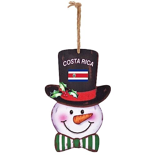 State Flag of Costa Rica Christmas Sign Wooden Plaque Xmas Snowman Sign for Home Holiday Wall Decor