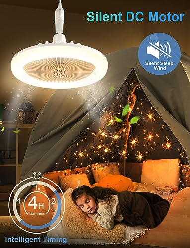 VONFAME Enclosed Ceiling Fan with Light and Remote Small 10-inch E27 Bladeless Ceiling Fans Dimmable LED Lights 3 Gear Wind Speeds Family Summer Gift for Garage Tool Room and Store Room(Yellow)