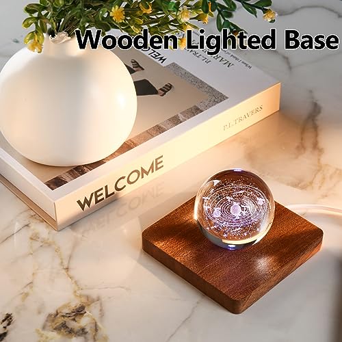 ERWEI LED Wood Light Display Base for Crystal Glass Art Wooden Lamp Stand Base Colorful Square Lighted Base for 3D Crystal Light Pedestal for Resin Art Acrylic Crystal Sphere Holder