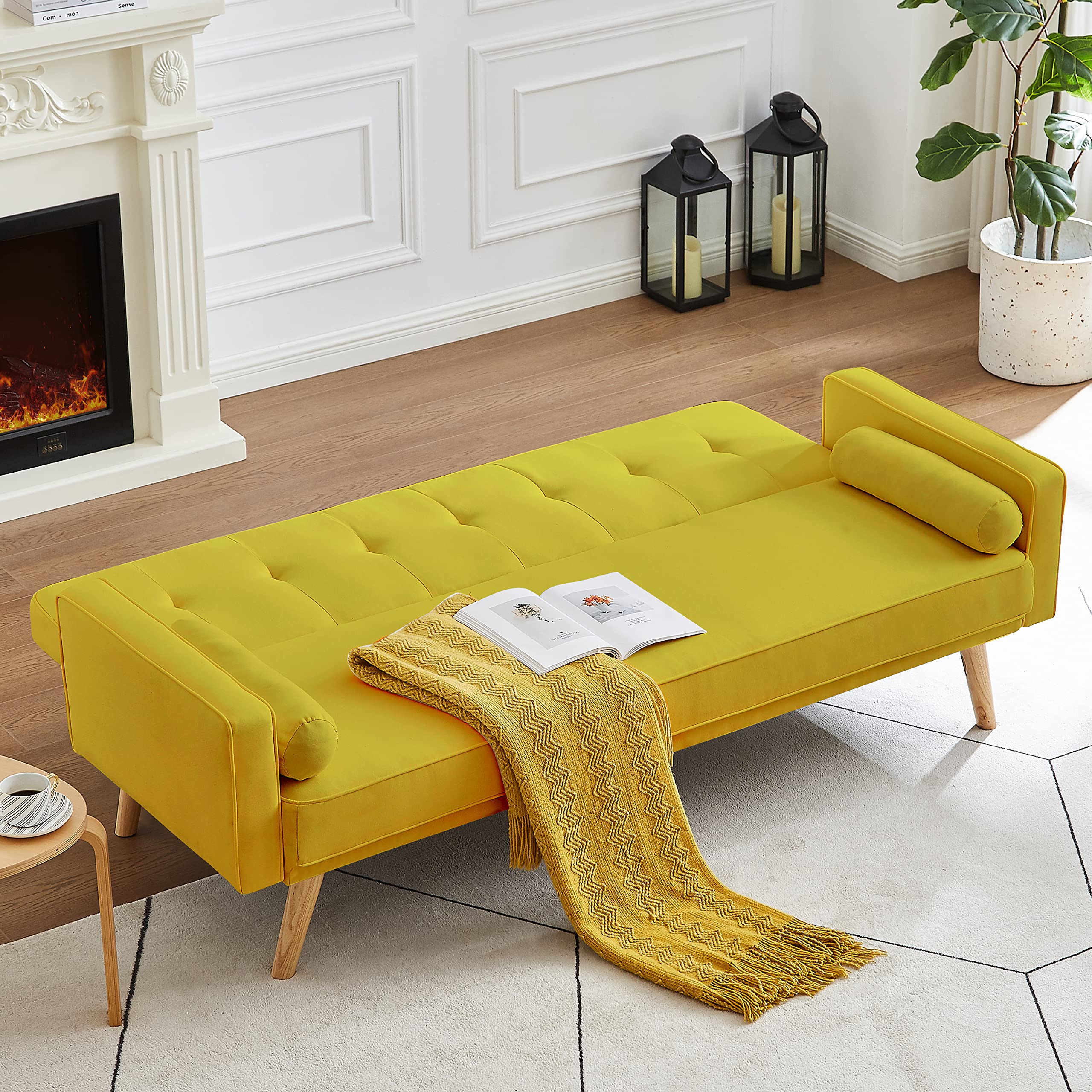 Verfur Button Tufted Futon Sofa Bed,Fabric Upholstered Convertible Loveseat Couch,Soft Small Sofa & Couches for Compact Living Space, Apartment, Dorm, Bonus Room w/Metal Legs