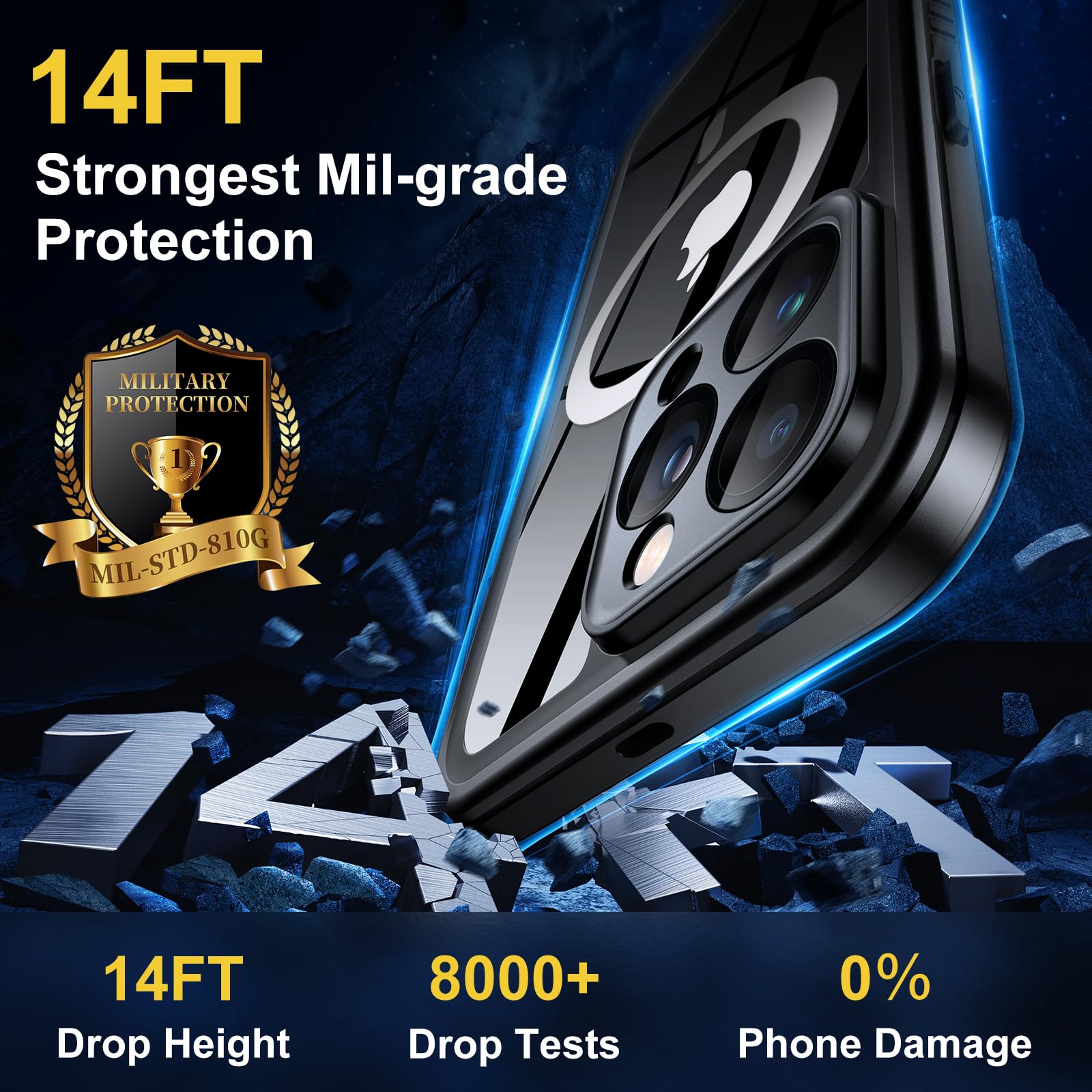 Humixx Design for Waterproof Case iPhone 14 Pro Max Case Compatible with MagSafe【IP68】【14FT Military Dropproof】 Built-in Screen Protector&Lens Protector for iPhone 14 Pro Max Magnetic Case Black