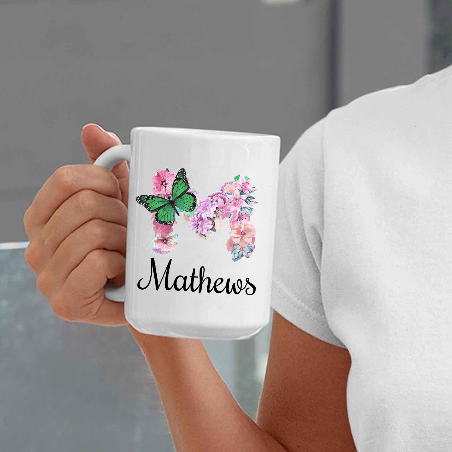 Personalized Name Floral Alphabet Mug, Custom Mug with Name and Initial, Name Mug Gift for Mom Sister Girls, Custom Name Mugs Gifts for Women & Men 980672
