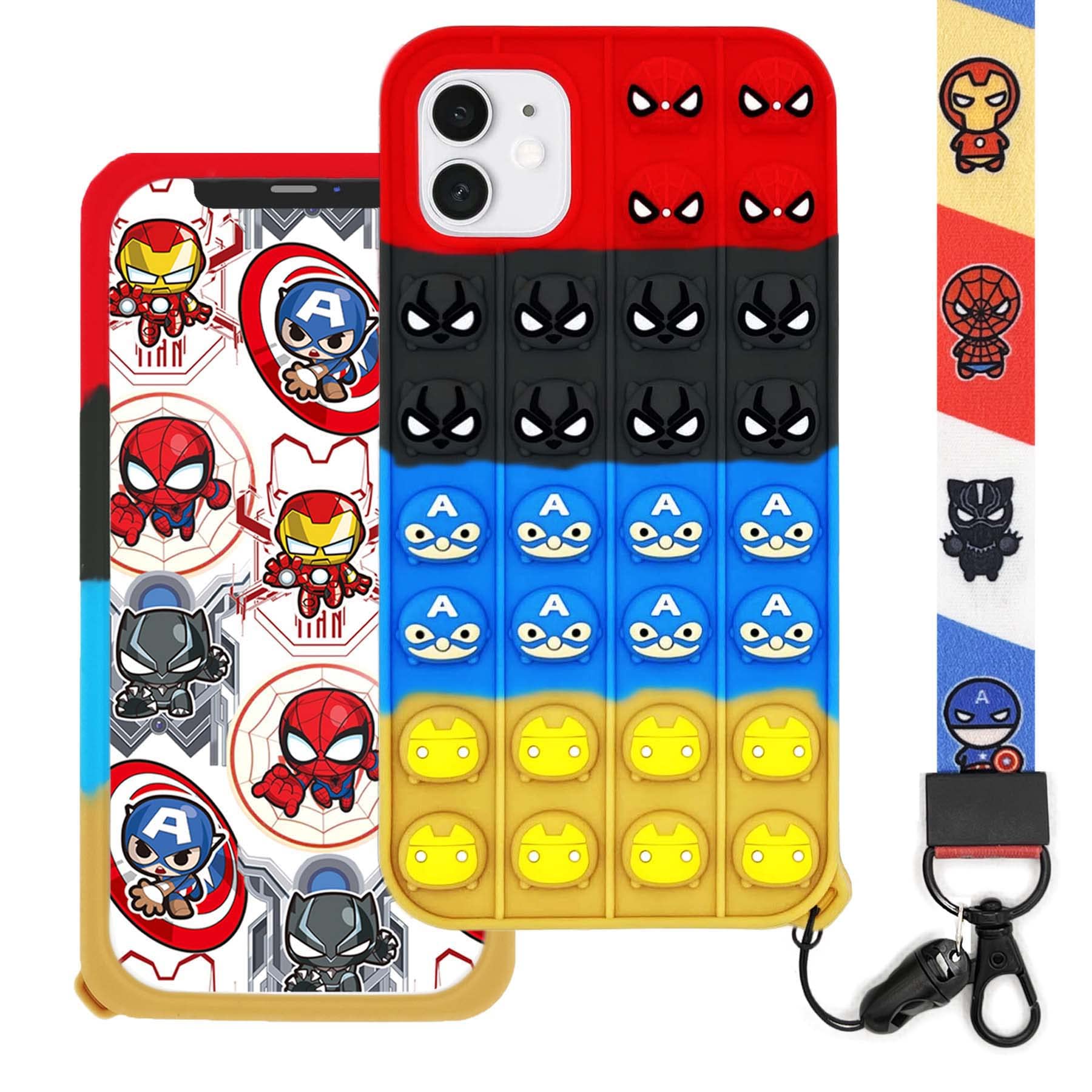 Courgas for iPhone 11 Case for Boys Kids, Cartoon Bubble Silicone Anti-Slip Shockproof Anti-Scratch Anti-Fingerprint, Includes Detachable Lanyard Strap, 6.1 inch