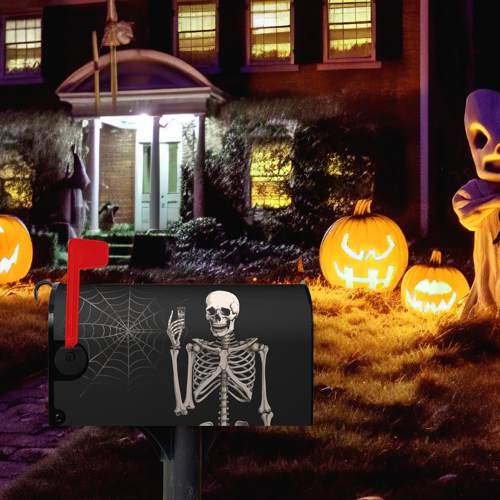 Dacawin Halloween Mailbox Covers Magnetic Human Skeleton Mailbox Cover Mailbox Wraps Post Letter Box Covers Garden Decorations Outdoor 21 X 18 Inch Black