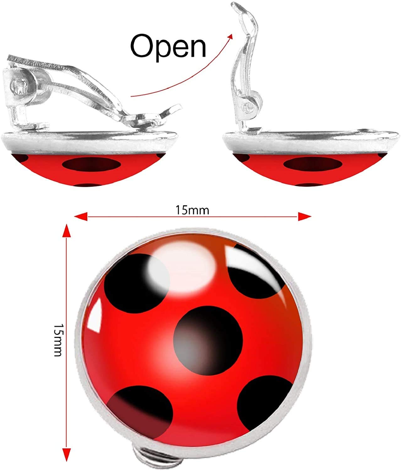 OHINGLT Ladybug Clip on Earrings for Woman Silver Ear Cuff Black Spot Red Ladybug Earrings(4 Pairs Red)