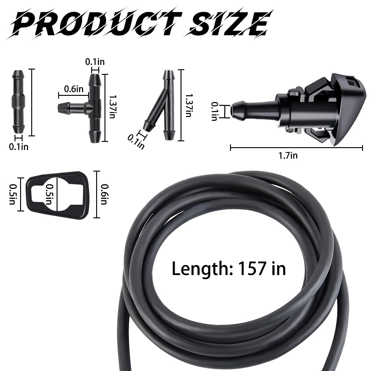AUCELI Windshield Washer Hose Kit 22 Pcs Set, 4M Washer Fluid Hose, 6 Pcs Hose Connectors, 2 Fan Nozzles, Connect Car Water Pump and Nozzles Suitable for Most Car Windshield Fluid Tubing