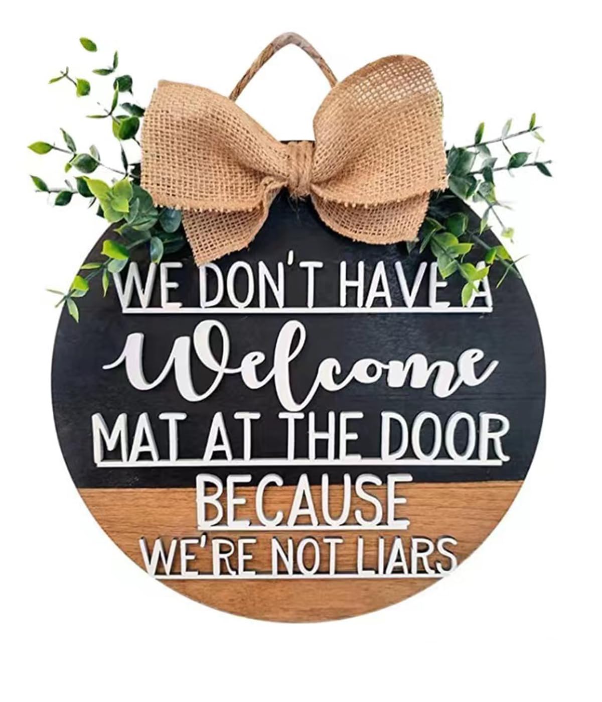 Welcome Sign for Front Door Round 3D Wood Sign Hanging for Farmhouse Porch Door Outdoor Decor
