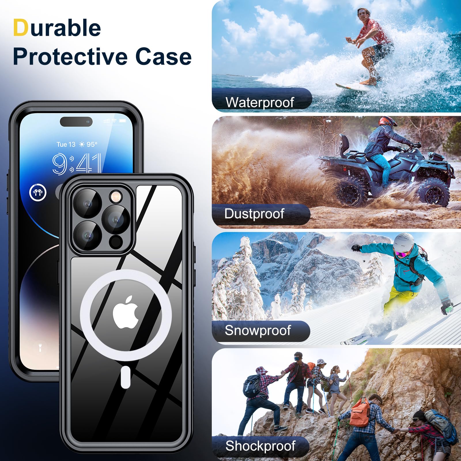 Humixx Design for Waterproof Case iPhone 14 Pro Max Case Compatible with MagSafe【IP68】【14FT Military Dropproof】 Built-in Screen Protector&Lens Protector for iPhone 14 Pro Max Magnetic Case Black