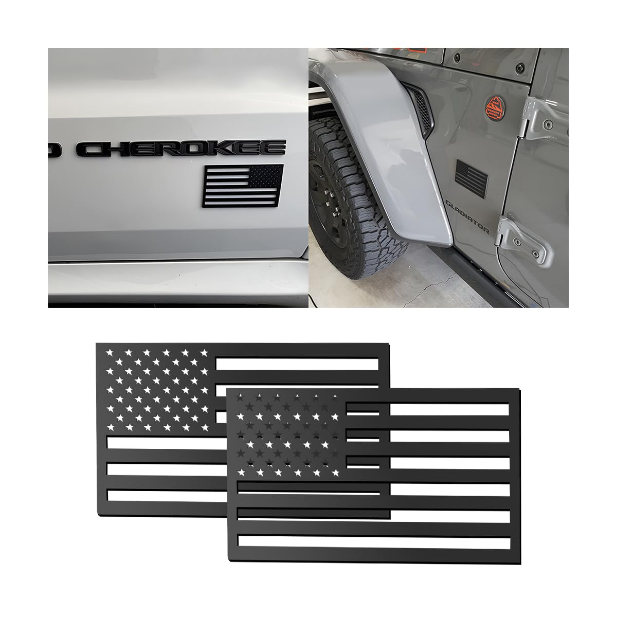 BESULEN 3D American Flag Emblem Decal, 2 Pack Acrylic Cut-Out Military Patriotic Sticker, Matte Black Auto Bumper Door Window USA Flag Emblem, Car Exterior Accessories for Truck, SUV, Motorcycle