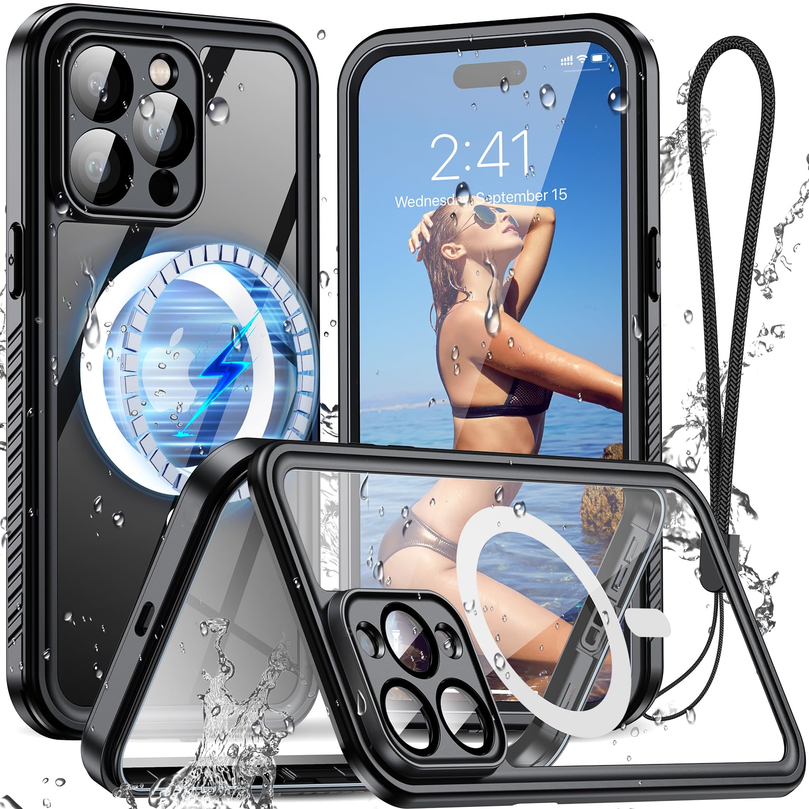 Humixx Design for Waterproof Case iPhone 14 Pro Max Case Compatible with MagSafeãIP68ãã14FT Military Dropproofã Built-in Screen Protector&Lens Protector for iPhone 14 Pro Max Magnetic Case Black