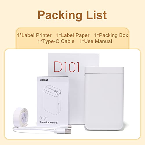 Label Maker Machine, D101 Bluetooth Label Maker with Tape, Small Wireless Label Printer, 0.4"-1"(10-25mm) Print Width for Storage, Office, Home, School, Inkless, USB Rechargeable