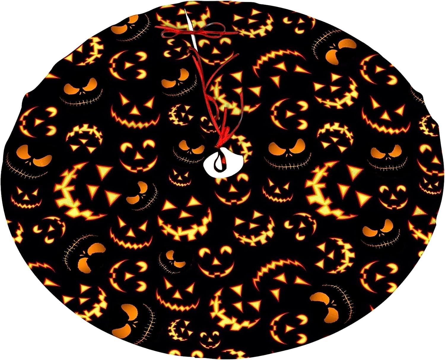 Halloween Tree Skirt 36Inch Pumpkin Smile Face Halloween Christmas Tree Decoation Horror Skulls Tree Skirt for Holiday Home Party Decor