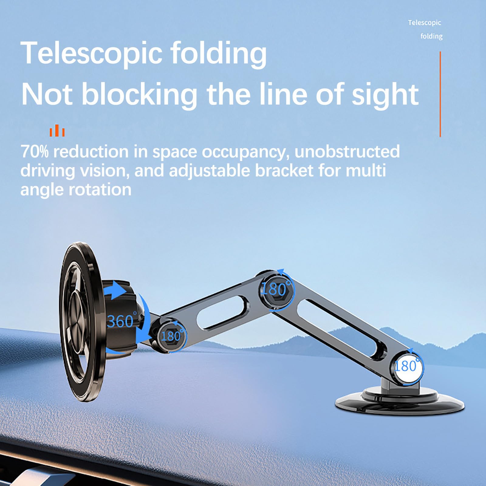 Uscallm Magnetic Car Phone Holder, Metal Car Navigation Holder, 360 Degree Rotatable Head Suction Cup Foldable Car Mount, Phone Universal #