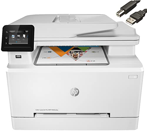 HP Color Laserjet Pro M283cdw Wireless All-in-One Laser Printer, Print Scan Copy Fax, Auto 2-Sided Printing, Remote Mobile Print, 22ppm, 260-Sheet, 256MB, White - Bundle with JAWFOAL Printer Cable