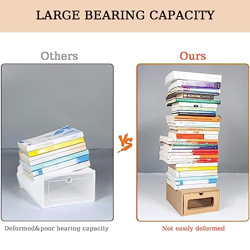 bimiti 12 Pack Shoe Box Cardboard Shoe Storage Boxes with Transparent Window Waterproof Stackable Storage Boxes with Lids Heavy Duty Kraft Drawer Shoe Boxes for Shoes, Socks, Stationery, Underwear