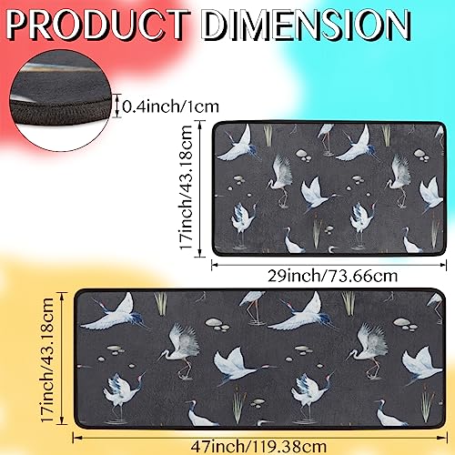 Red-Crowned Crane Kitchen Mat 2 PCS Waterproof Non-Slip Ergonomic Comfort Mat Anti Fatigue Kitchen Rug for Kitchen Floor Home Office Sink 47"X17"+29"X17" Inch