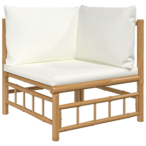 CUMYZO 12 Piece Patio Lounge Set with Cream White Cushions Bamboo 92.3kg/203.06lb
