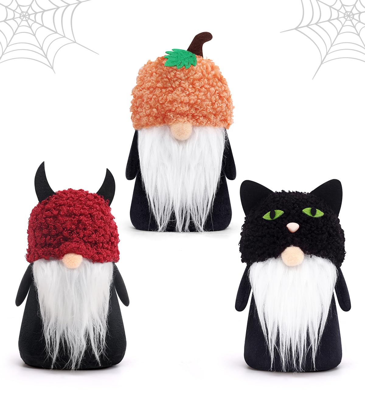 Kyhvoux Black Cat Gnomes Plush Decoration, 3 PCS Handmade Cute Elf Dolls Gift for Women Swedish Tomte Faceless Dwarf Winter Home Indoor Decor for Table Centerpieces Ornament Tiered Tray