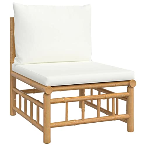 CUMYZO 12 Piece Patio Lounge Set with Cream White Cushions Bamboo 92.3kg/203.06lb