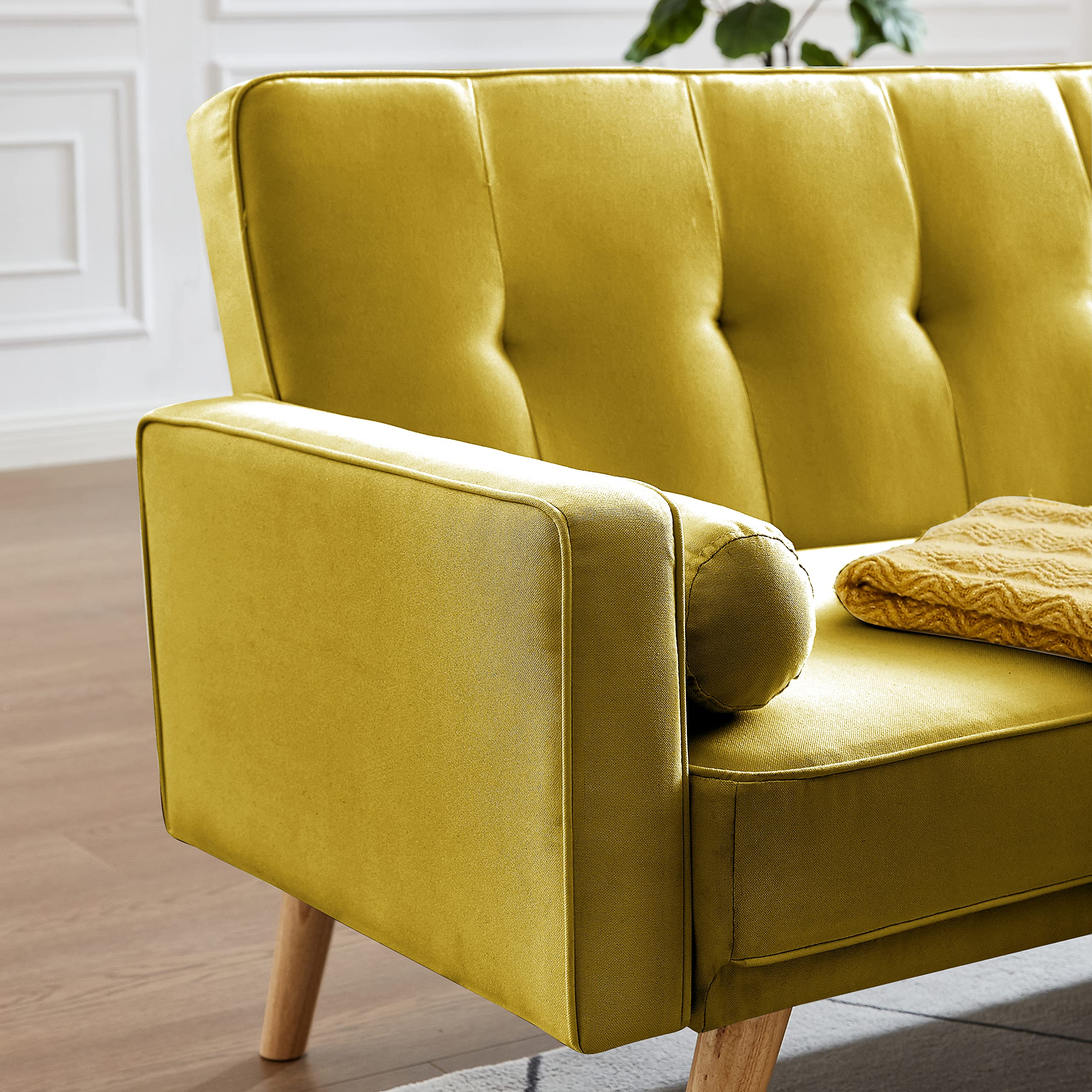 Verfur Button Tufted Futon Sofa Bed,Fabric Upholstered Convertible Loveseat Couch,Soft Small Sofa & Couches for Compact Living Space, Apartment, Dorm, Bonus Room w/Metal Legs