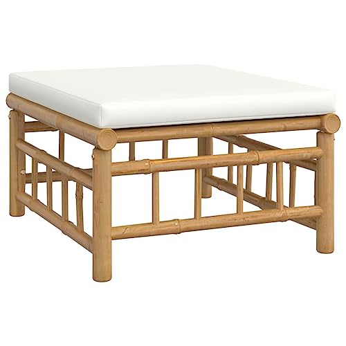 CUMYZO 12 Piece Patio Lounge Set with Cream White Cushions Bamboo 92.3kg/203.06lb