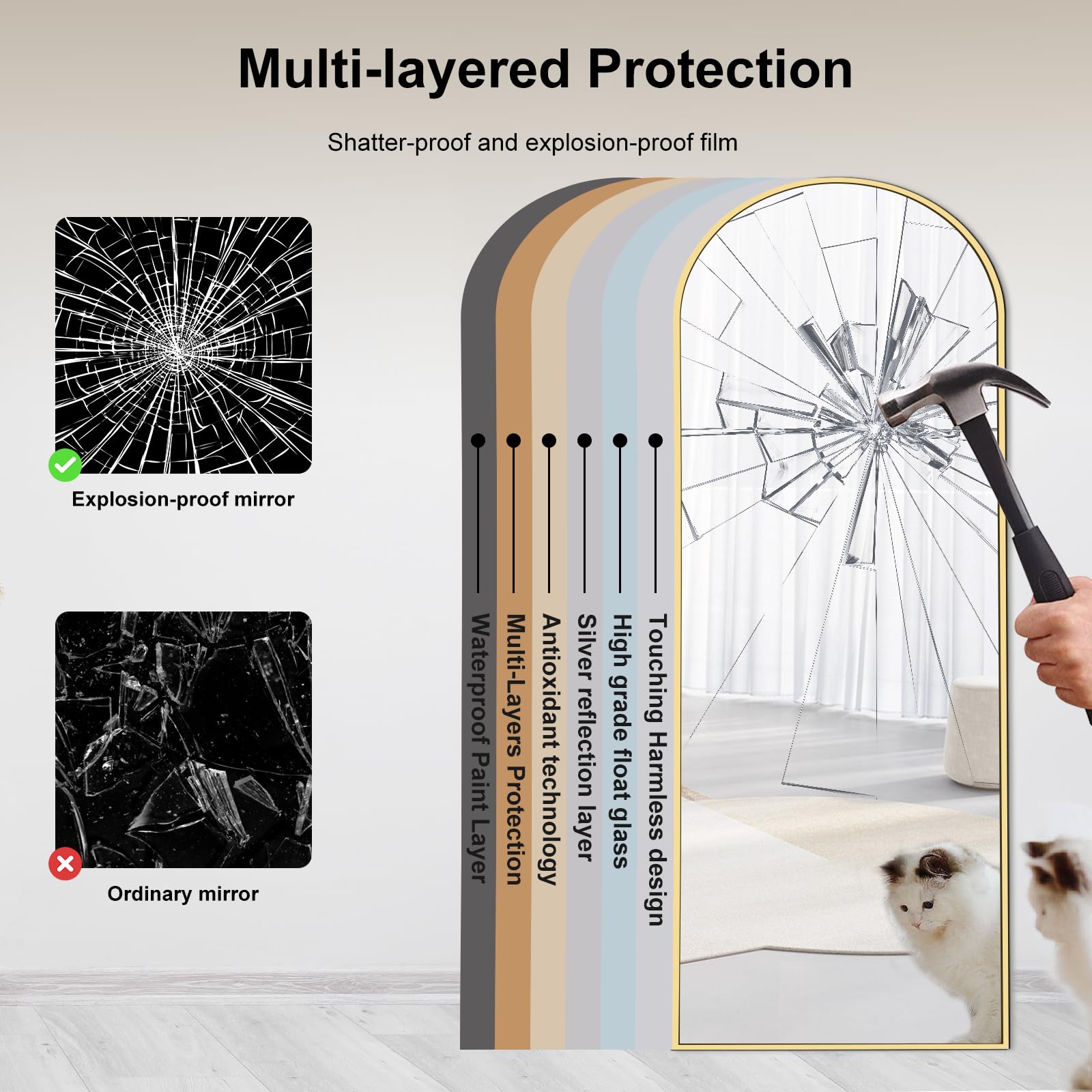 64"x21" Arched Full Length Mirror Gold Floor Mirror with Stand, Aluminium Metal Frame for Wall Mounted Full Body Mirror Leaning Body Mirror Hanging Wall Mirror for Bedroom Living Room Dressing Mirror