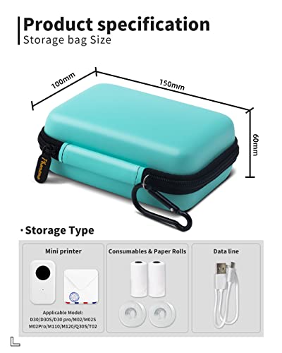 Phomemo Label Printer Case Hard Carry Case Compatible D30/Q30S/D35/M110 Label Printer, Label Maker Labeler Storage Holder, Green